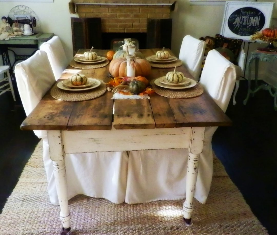 Follow The Yellow Brick Home - A $10 Antique Farm Table Decorated For ...